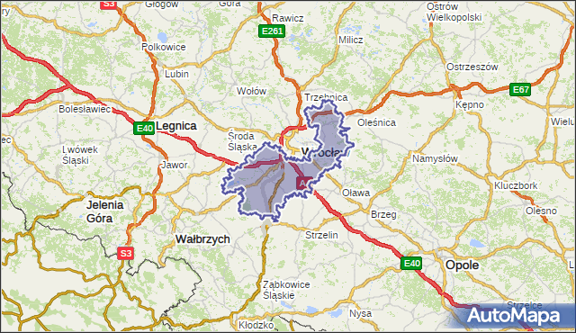 Powiat wrocławski, województwo dolnośląskie na mapie Targeo